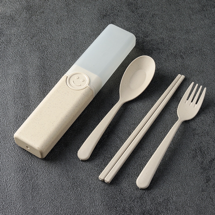 4 In 1 Portable Wheat Straw Tableware Set Outdoor Travel Storage ...