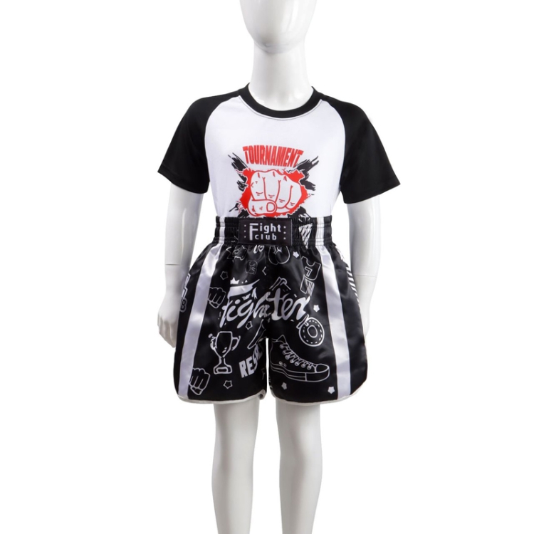 Zhuoao 권투 의상 어린이 스파링 파이팅 반바지 무에타이 무료 파이팅 스타킹 세트 스타일 트로피 컵 블랙xl