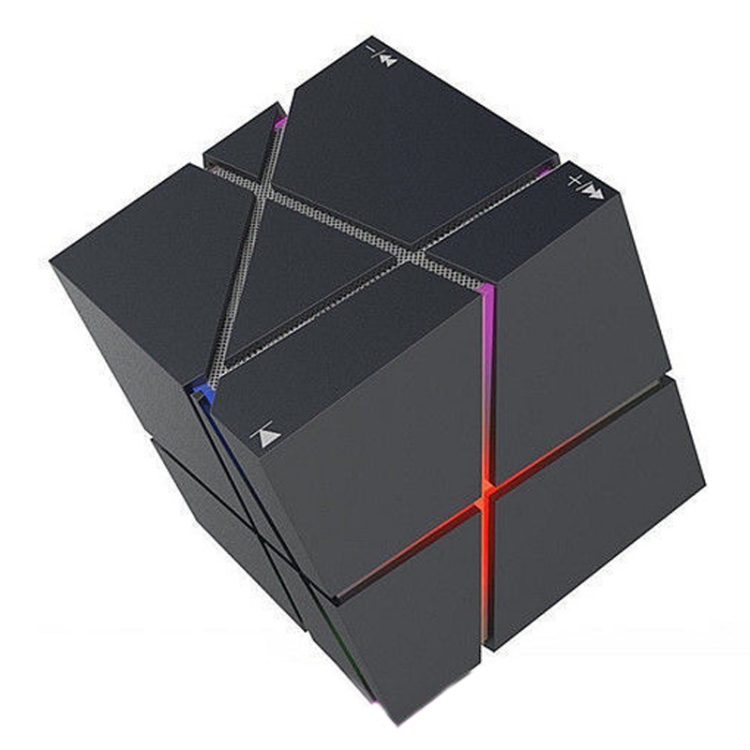 Qone Cube Shape AI 스마트 음성 제어 블루투스 스피커 RGB 라이트 미니 무선 오디오, 색상: 블랙