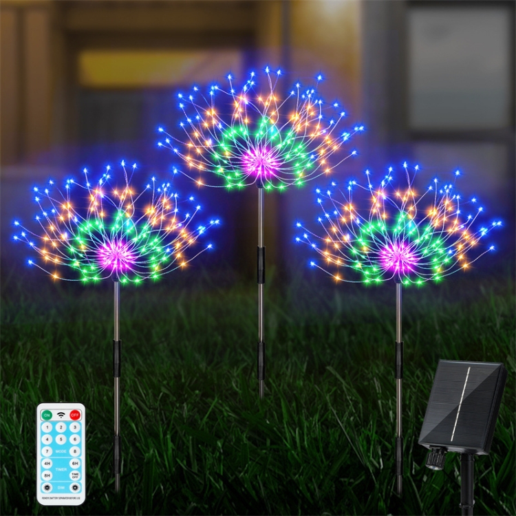 1 Drag 3 Color Light 360 LEDs Solar Fireworks Lamp Grass Globe Dandelion Flash String With ...