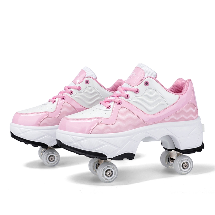 Patines de ruedas de doble hilera, retráctiles, deformables, de cuatro ...