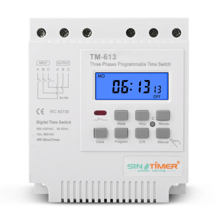 SINOTIMER TM613 380V 16A Three-Phase Programmable Time Switch With ...