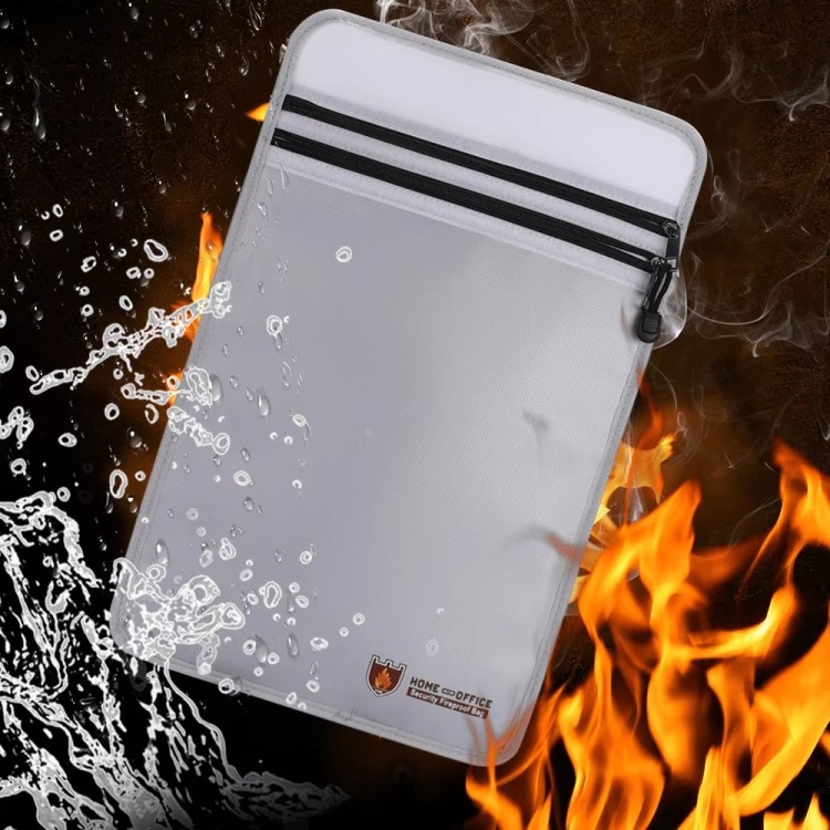Double Zipper Pockets Fireproof Document Bag Valuables Storage Pouch 10 ...