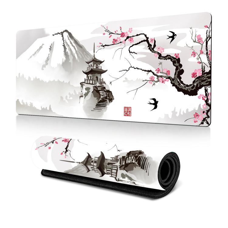 300x800x2mm Ink Painting Cherry Blossom Rubber Non-Slip Mouse Pad Desk ...