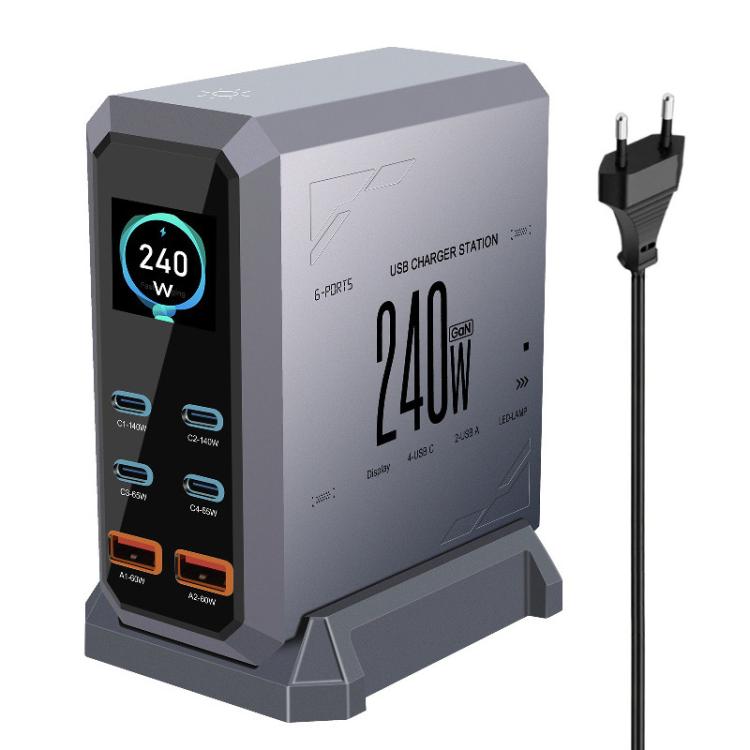 4 Type-C+2 USB Multi-Port 240W Dynamic Display Gallium Nitride Charger ...