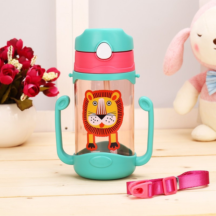 400 Ml 아기 젖병 실리콘 어린이 음료 컵 카툰 패턴이있는 손잡이가있는 튀는 열기 아기 마시는 컵 녹색