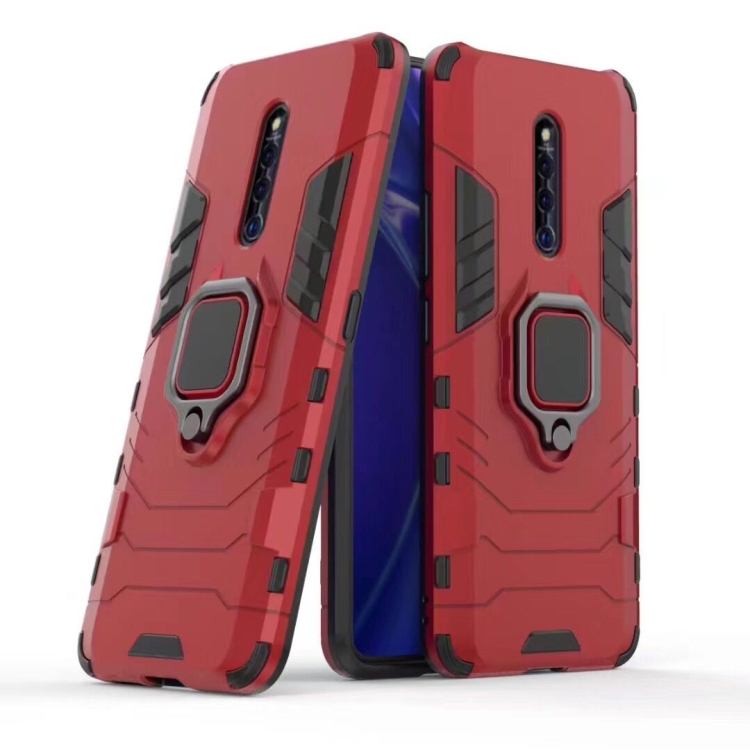 VIVO X27 Pro 용 PC + TPU 충격 방지 보호 케이스, 마그네틱 링 홀더 포함 (빨간색)