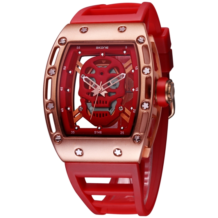 SKONE 3987 Luminous Hollow Skeleton Dial Men Quartz Watch with Silicon ...