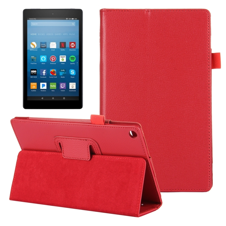 สำหรับ Amazon Kindle Fire HD8 (2017) ซองหนังพลิกแนวนอนเนื้อลิ้นจี่พร้อม ...