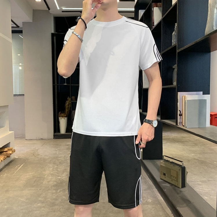 짧은 슬리브 반바지 세트를 실행하는 캐주얼 스포츠 색상 흰색 크기 L