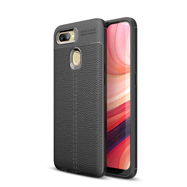 Litchi Texture TPU Shockproof Case for OPPO A7 (Black)